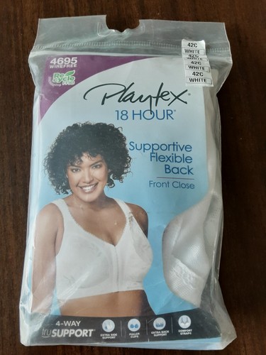 NEW Playtex 4695 18 Hour Wireless Full Coverage White Bra Front Close ...