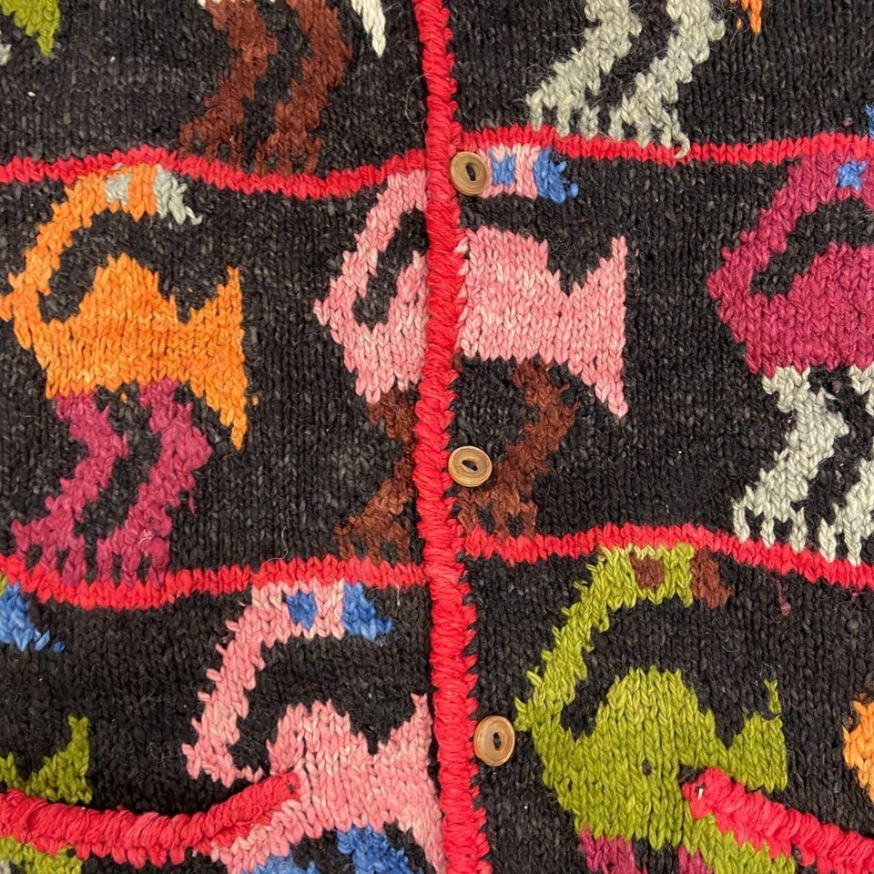 Vintage Amano Knitted Cardigan Abstract Bird Patterned Chunky Knit ...