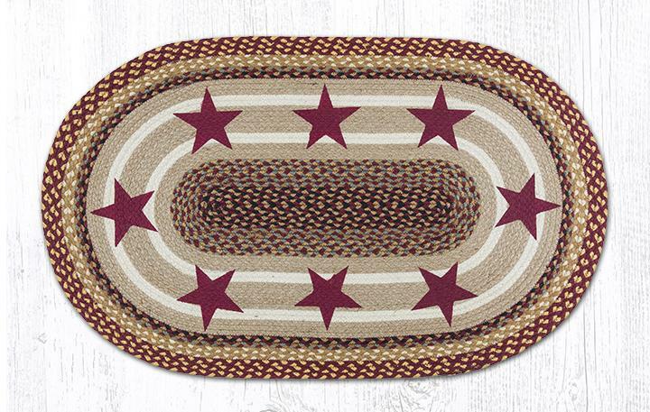 Braided Jute Painted Stenciled Oval Area Rug. BURGUNDY STARS. Earth ...