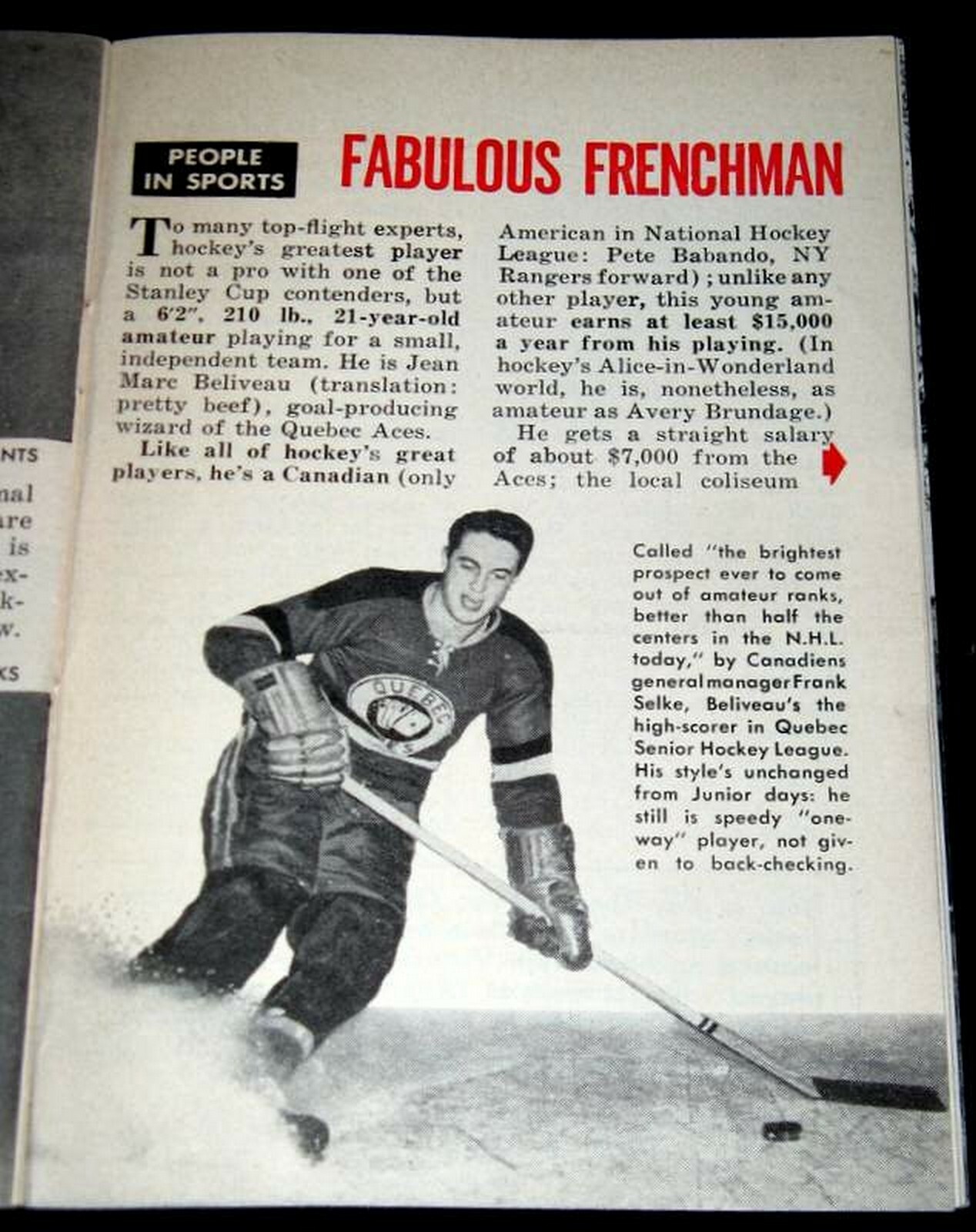 JEAN BELIVEAU 21-years-old 1953 CANADIENS QUEBEC ACES FABULOUS HOCKEY ...