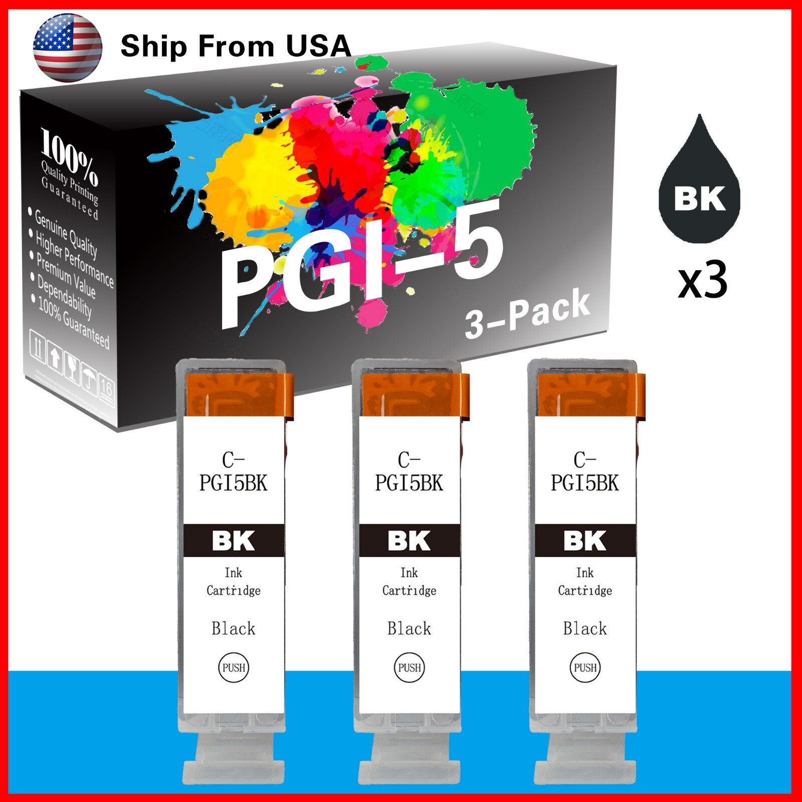 3PK PGI 5 Black Ink Cartridge PGI-5 for PIXMA iP5200 MP530 Printer | eBay