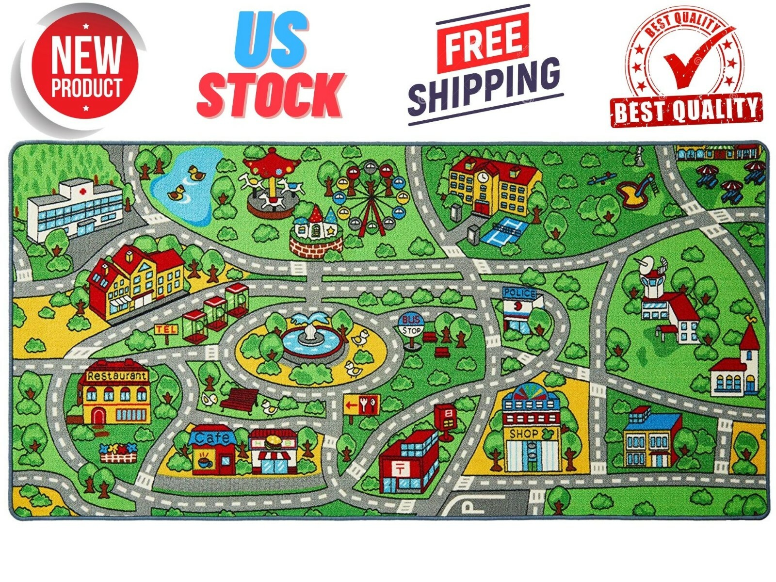 Extra Large 79" x 40" Kids Children Carpet Race Car Track Rug Toy Floor ...