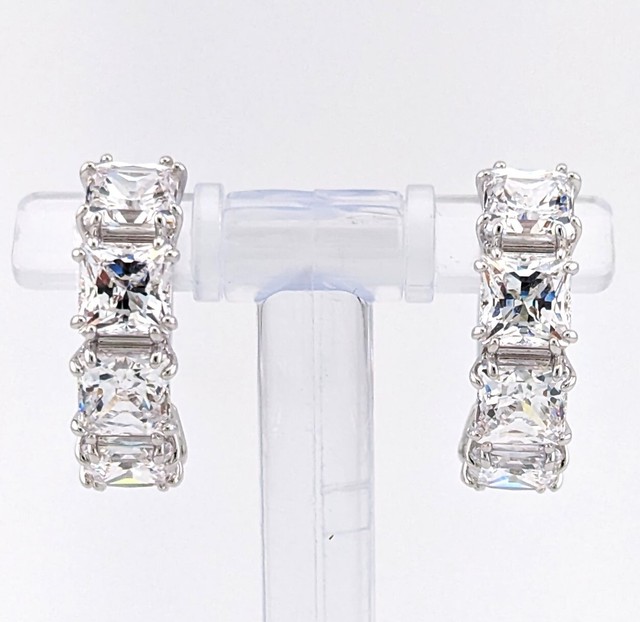 Swarovski Zirconia Millenia Clip Earrings Square Cut White Rhodium ...