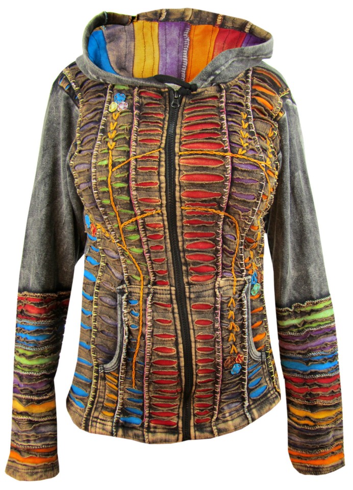 Hippy Psychedelic Embroidery Cotton Ribs Emo Funky Elf Pointed Hoodie ...