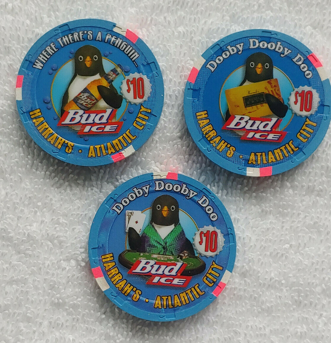 Harrah's Atlantic City $10 Bud Ice Penguin Chips - Matching Numbers | eBay
