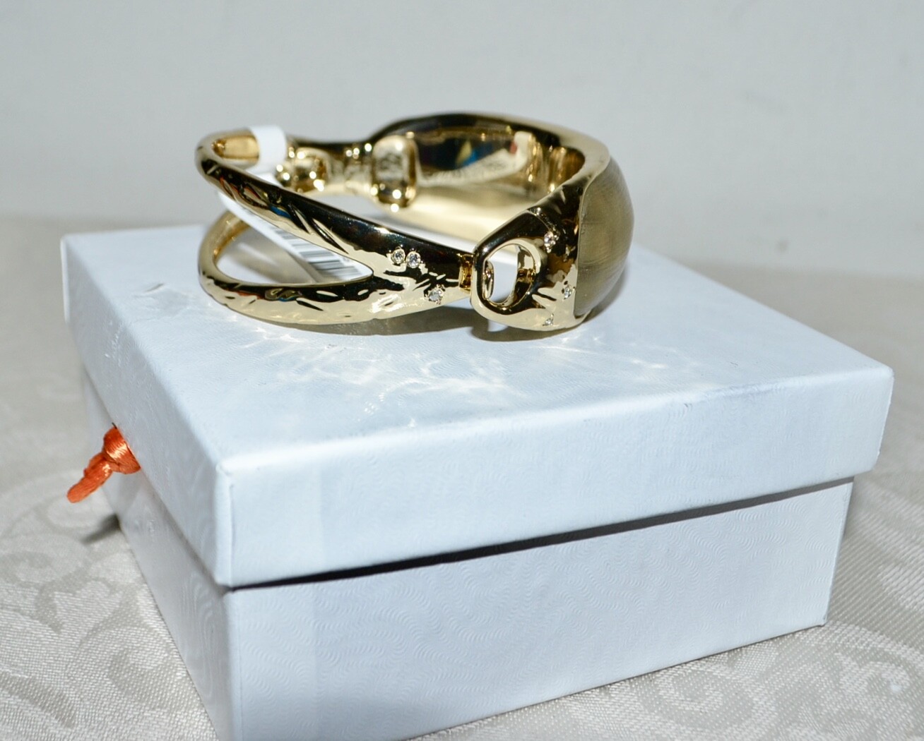 New! $245 Alexis Bittar Rocky Metal Clasp BANGLE Gold Snake Print ...
