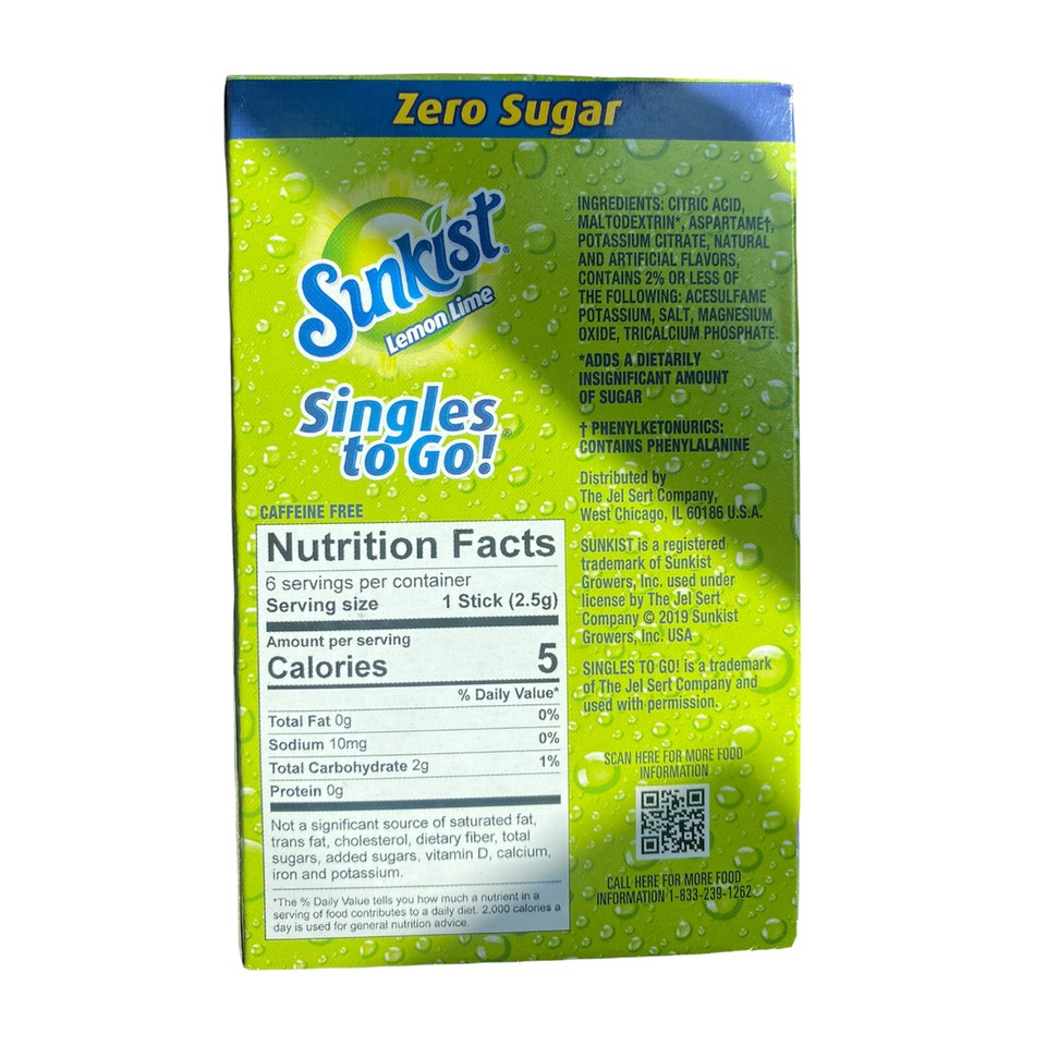 Sunkist Soda Lemon Lime Singles To Go Drink Mix, 0.53 OZ, 6 Sticks ...