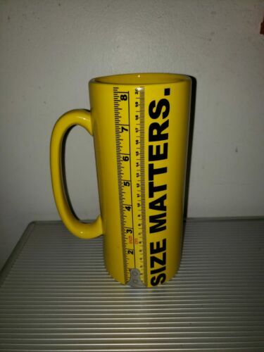 Size Matters Coffee Mug Big Yellow 32 Ounces Tea Ceramic Ruler Tall Cup ...