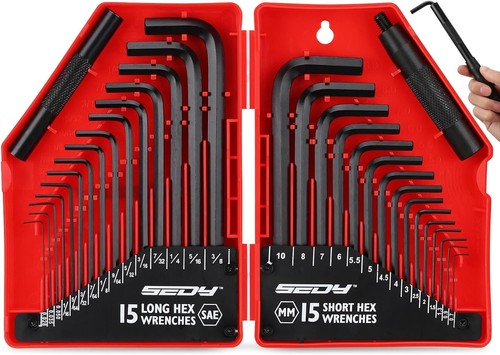 SEDY 32-Piece Hex Key Wrench Set, Metric and SAE Allen & SAE, Red | eBay