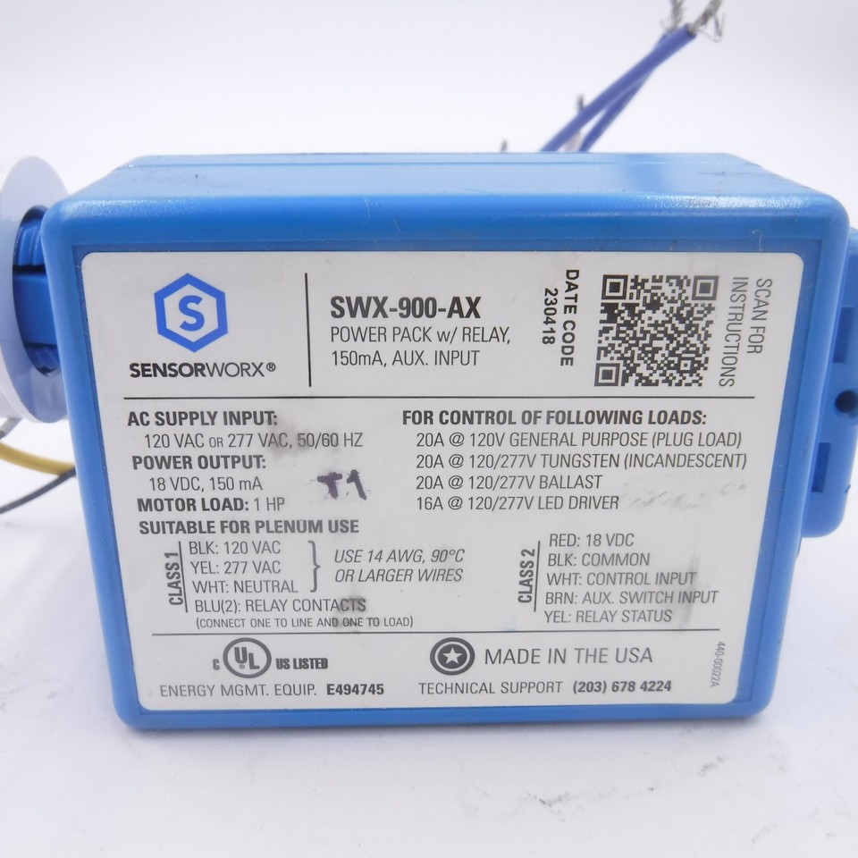 SensorWorx SWX-900-AX Occupancy Sensor Power Pack Relay Plenam 20A 120 ...