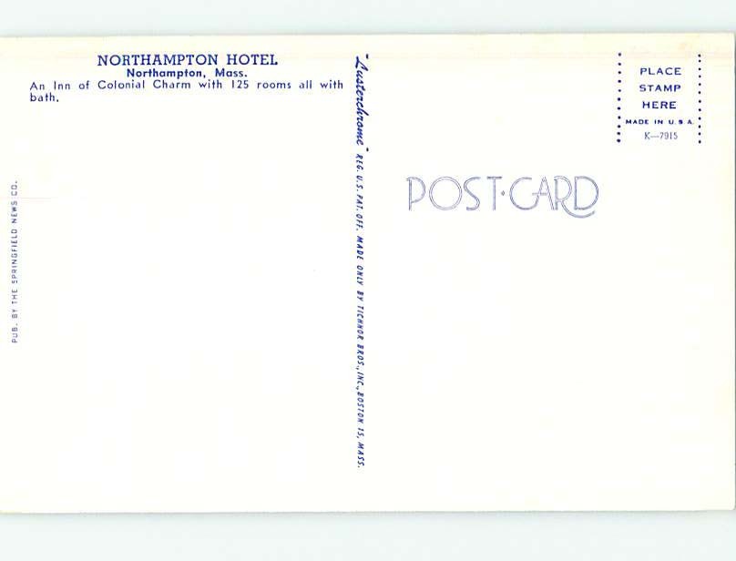 Unused 1950's NORTHAMPTON HOTEL Northampton Massachusetts MA ...