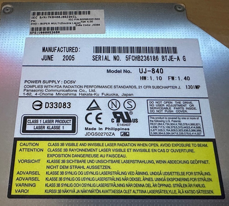 Panasonic Laptop CD DVD±RW Burner Optical Drive Model UJ-840 | eBay