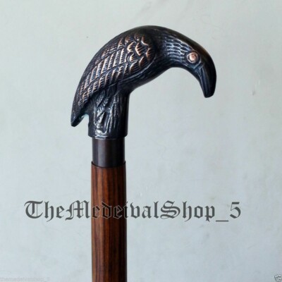 Beautiful Brass Black Raven Crow Embossed Handle Wooden Walking Stick ...