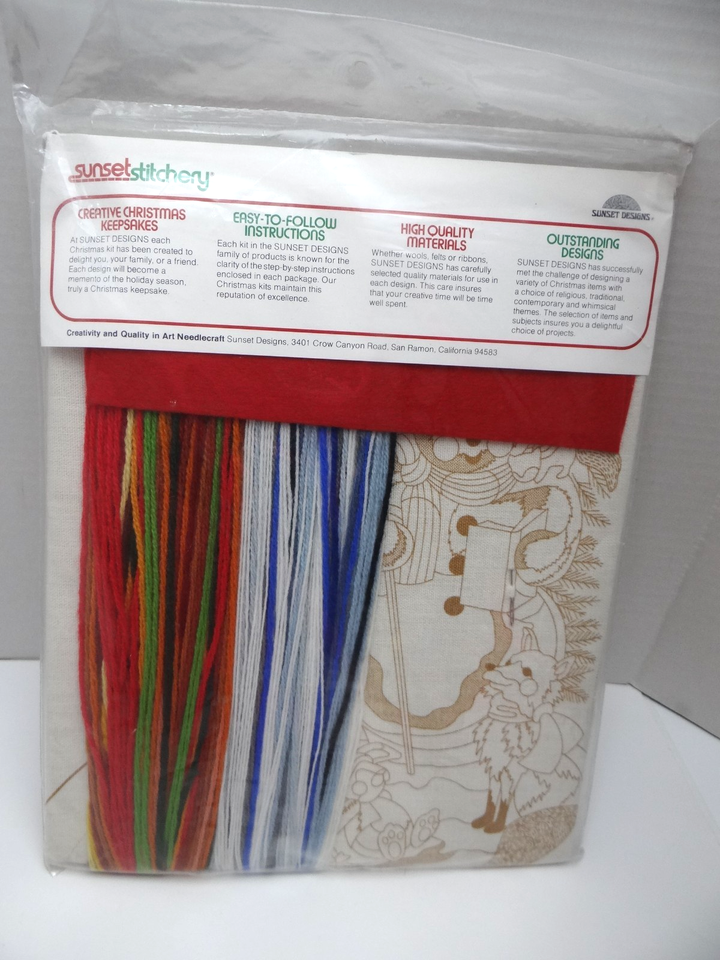 Vtg Sunset Stitchery Friends Of The Snowman Crewel Christmas Stocking ...