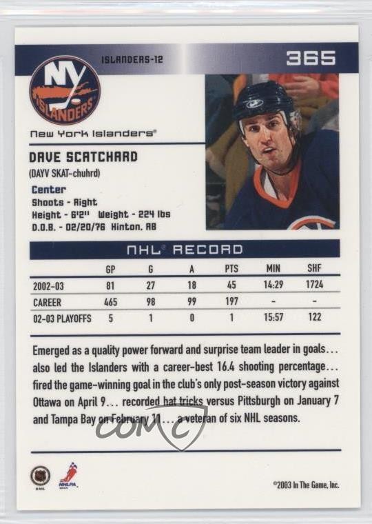2003-04 ITG Action Spring Expo 9/10 Dave Scatchard #365 0f2 | eBay UK