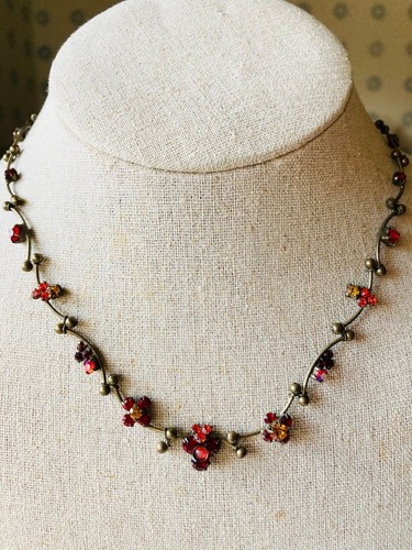 Vintage Sorrelli red rhinestone floral necklace 16" | eBay