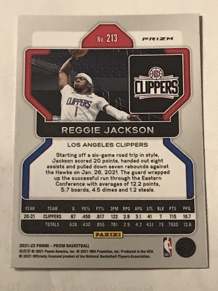 Reggie Jackson 2021 Panini Prizm NBA Cracked Ice Prizm Los Angeles ...