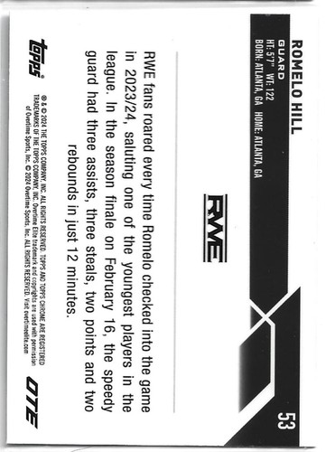 Romelo Hill Topps Chrome Ote Refractor #53 Blue | eBay