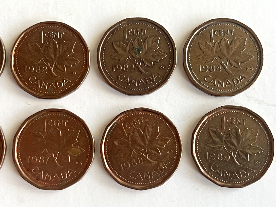 Canada 1980s 1 Cent / Pennies Lot- 10 Circulated Pennies from Year 1980 ...