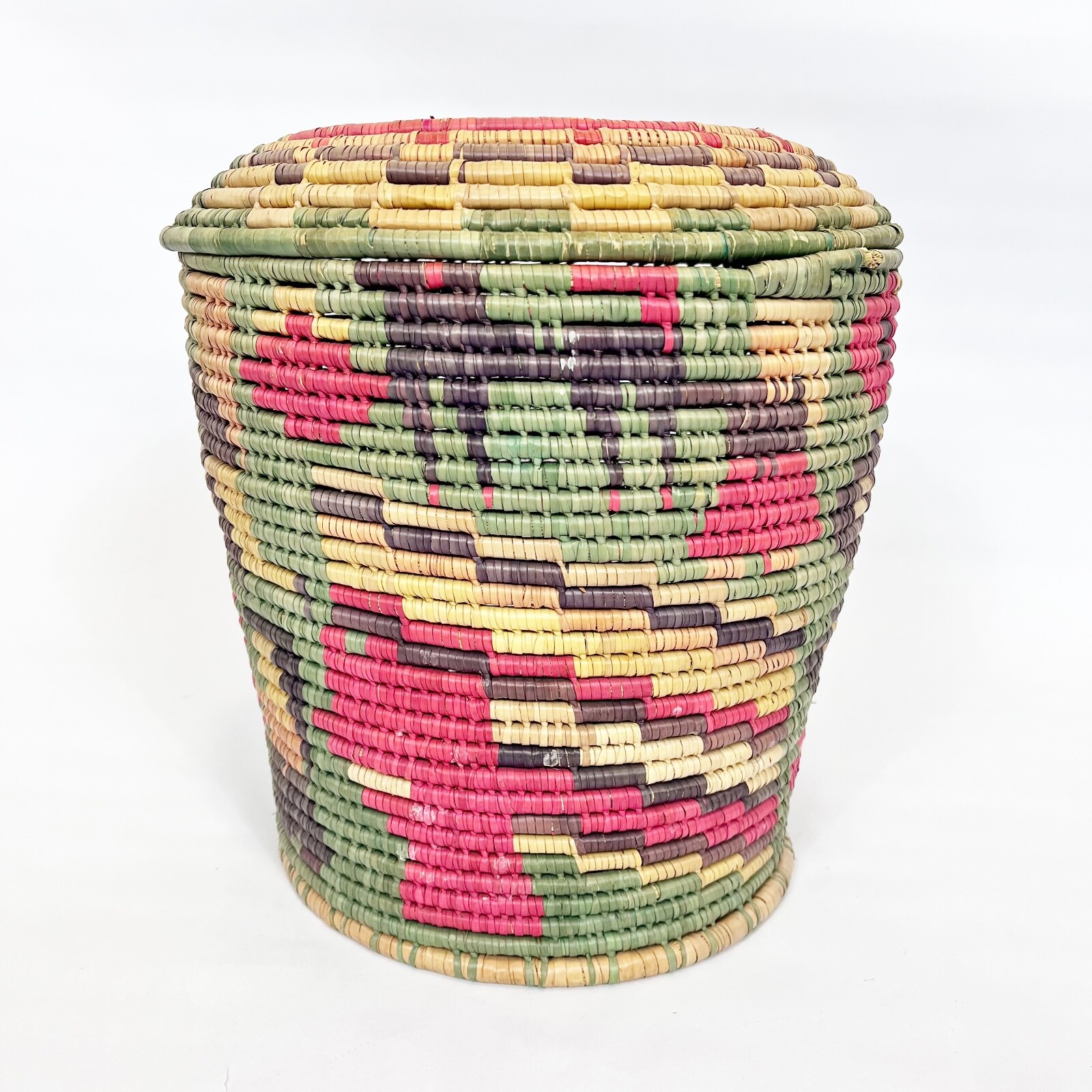VTG Hand Made Mexican Woven Basket W/Lid Horse Man Sombrero Flowers ...