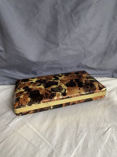 Vintage MELE Abstract Gold Swirl Hard Tortoise Shell Jewelry Box Travel ...
