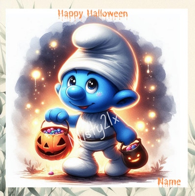 Personalised SMURFS HALLOWEEN Greeting Card Pumpkin SMURF Scary Witch ...
