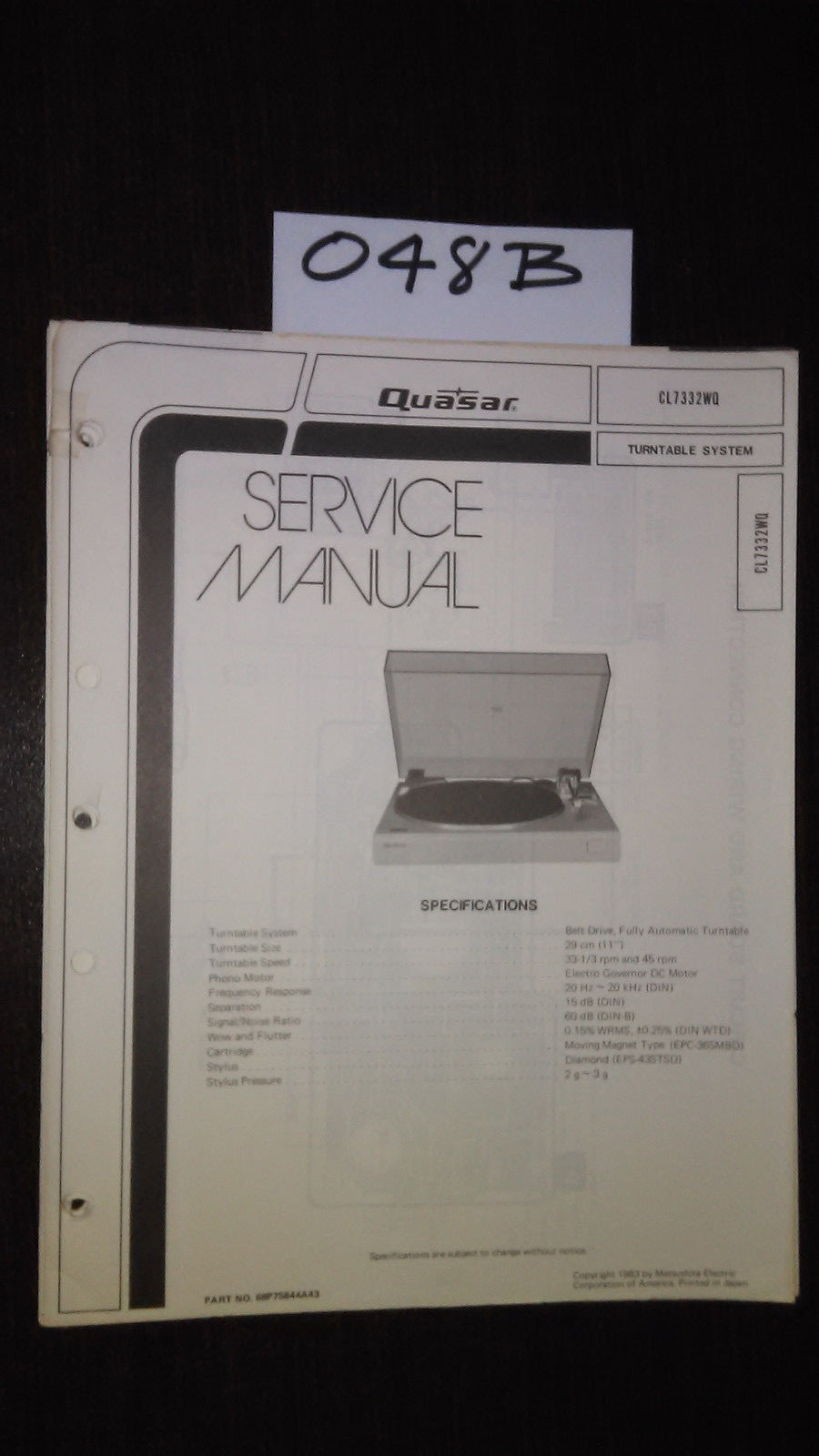 Quasar CL7332WQ service manual stereo turntable record player original ...