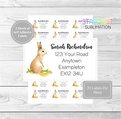 Rabbit Personalised Address Labels, 42 Self Adhesive Custom Return ...