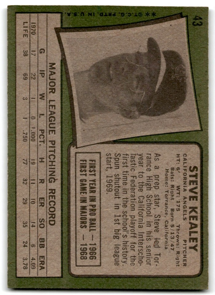 1971 Topps Steve Kealey California Angels #43 | eBay