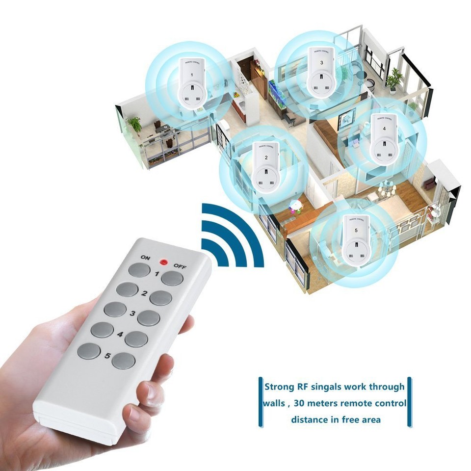 1-5 Remote Control Sockets Wireless Switch Home Mains Power Outlet Pack ...