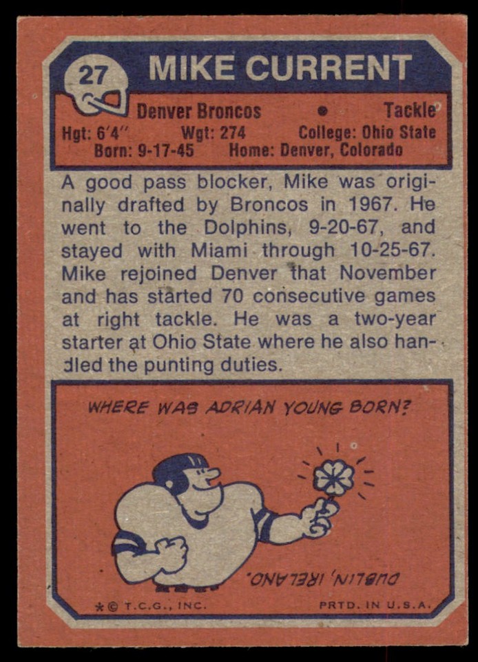 1973 TOPPS MIKE CURRENT DENVER BRONCOS #27 EX | eBay