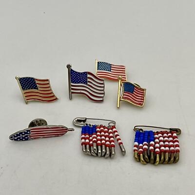 Set Of 7 Vintage American Flag Patriotic Pins Buttons Feather Safety ...
