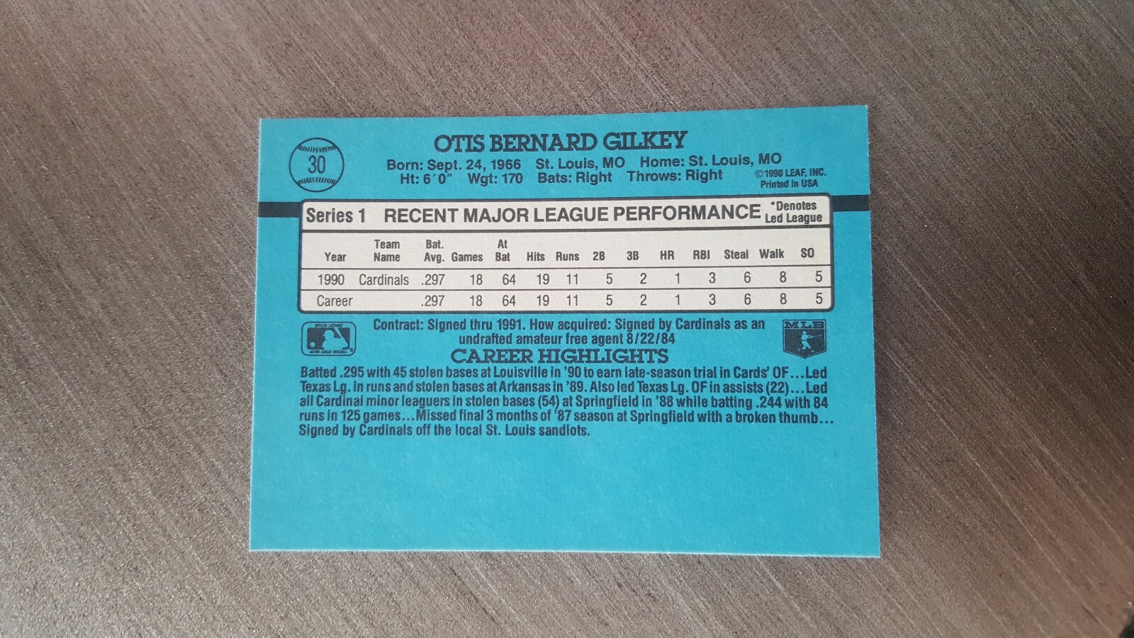 1991 Donruss Bernard Gilkey #30 "Rated Rookie" Card | eBay