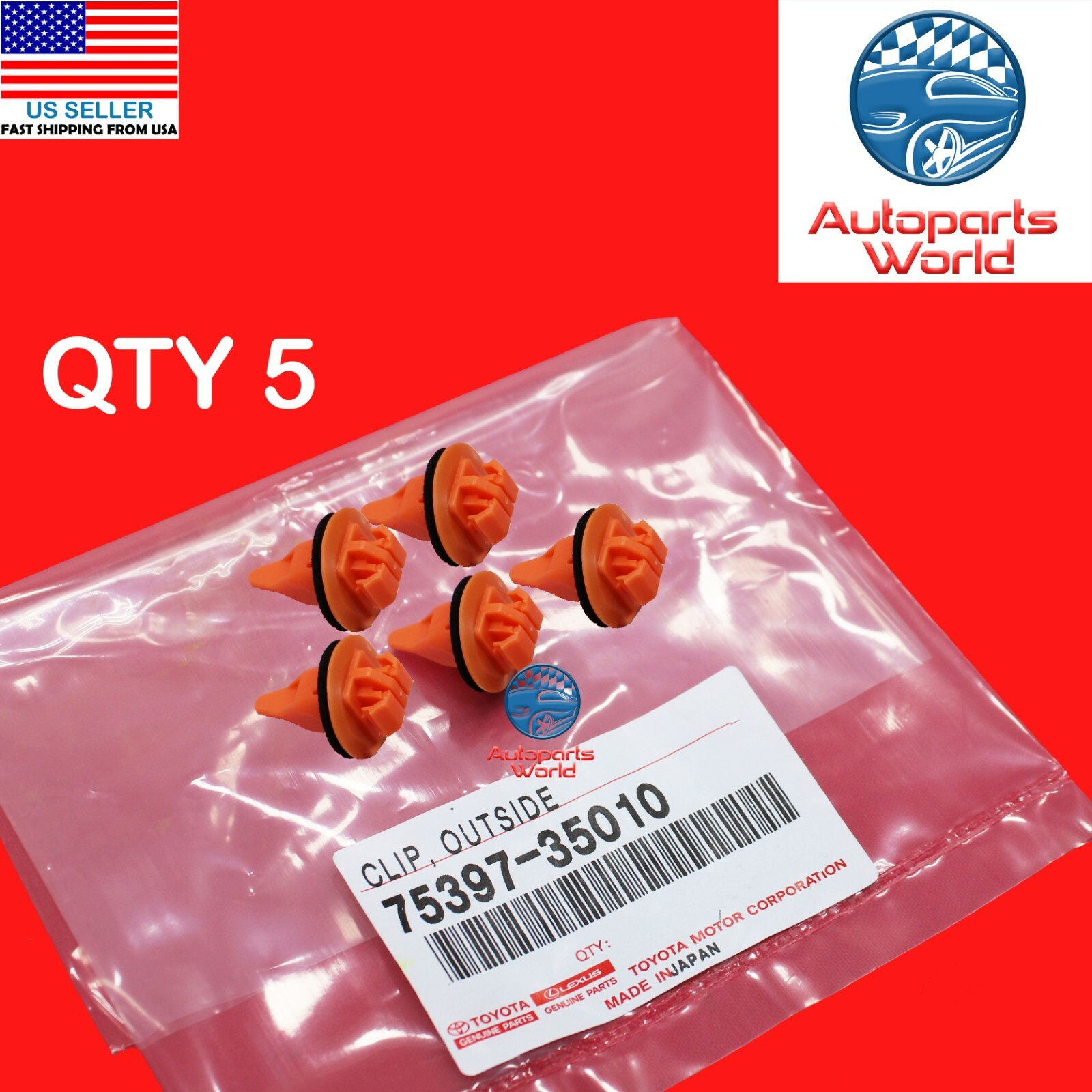 GENUINE TOYOTA 4RUNNER FJ OUTSIDE TRIM ORANGE MOLDING CLIP SET 5X 75397 ...