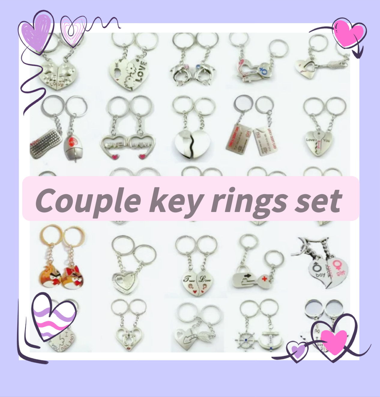 2 Pcs Valentine Key ring Love You Metal Heart Couples Puzzle Key chain ...