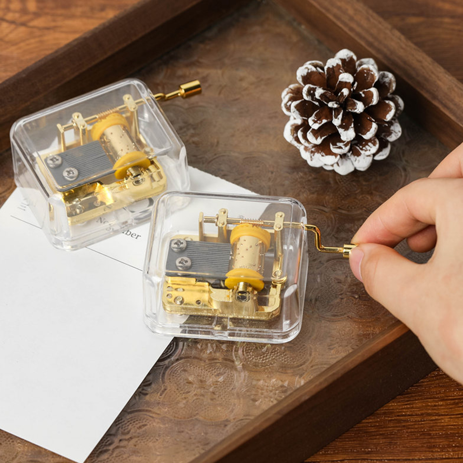 18 Notes Clear Acrylic Box Hand Crank DIY Mechanical Box A4M2 | eBay