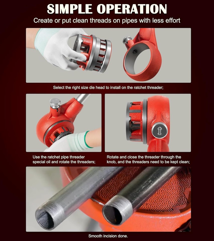 FOR RIDGID 36475 12-R 1/2" - 2" NPT EXPOSED RATCHET THREADER SET W ...