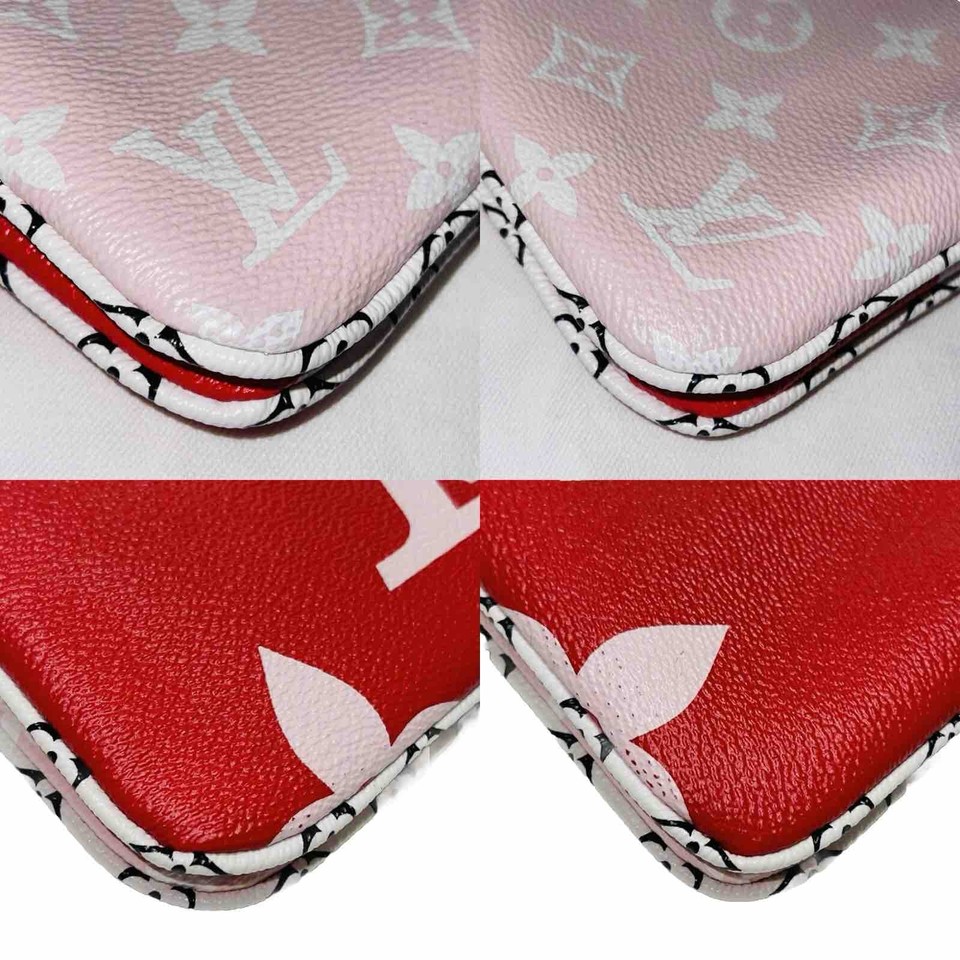 Auth Louis Vuitton Double Zip Pochette Red Giant Monogram & Pink With ...