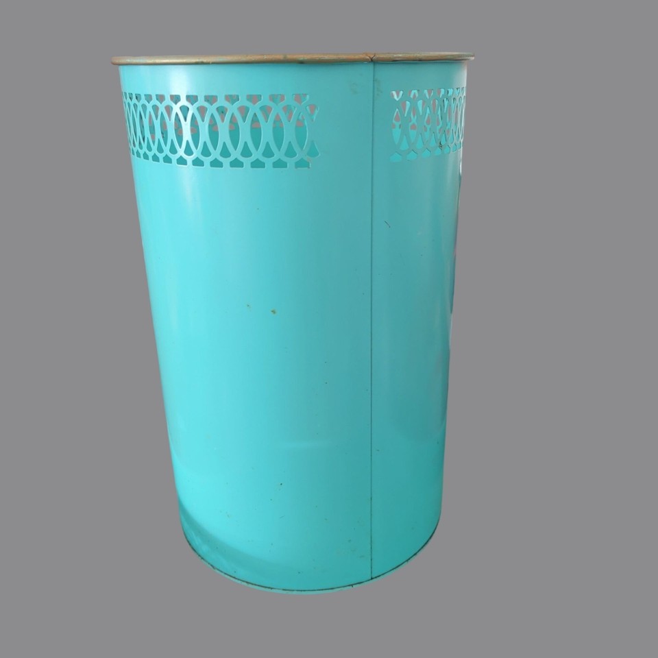 Vintage Detecto Laundry Hamper Trash Bin Metal Tin Teal Floral | eBay
