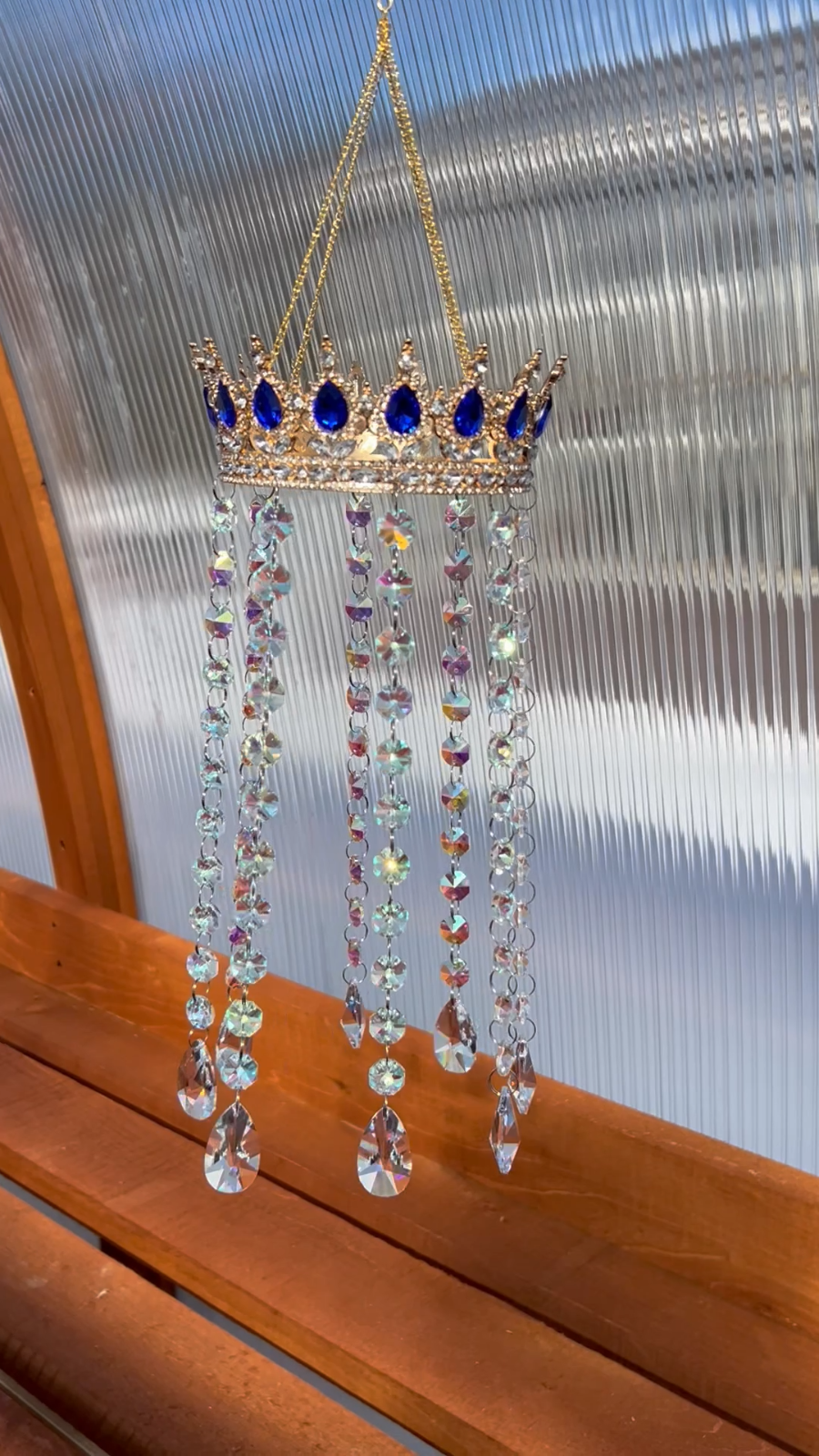 Large BLUE & GOLD Karma CROWN Queen Mobile Suncatcher Handmade! | eBay