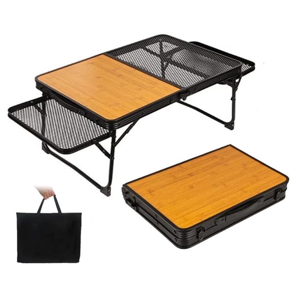 Portable Folding Camping Table with Mesh Top Garden Picnic Desk BBQ ...