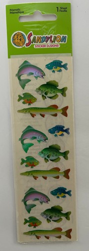 SANDYLION Vintage Sticker Strip NIP 1 Sheet Prismatic Foiled ASSTD FISH ...
