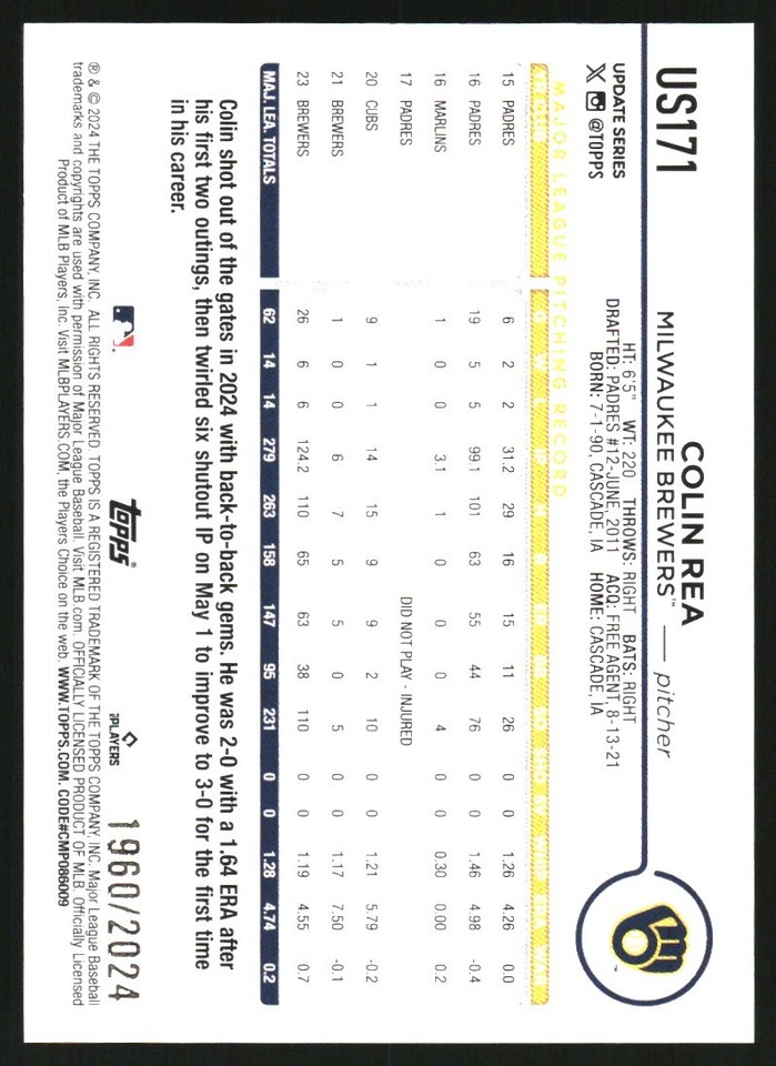 2024 Topps Update Gold #US171 Colin Rea /2024 | eBay