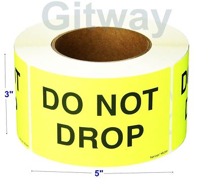 3" x 5" Roll of 500 Do Not Drop Yellow Labels Pallet Shipping Warning ...