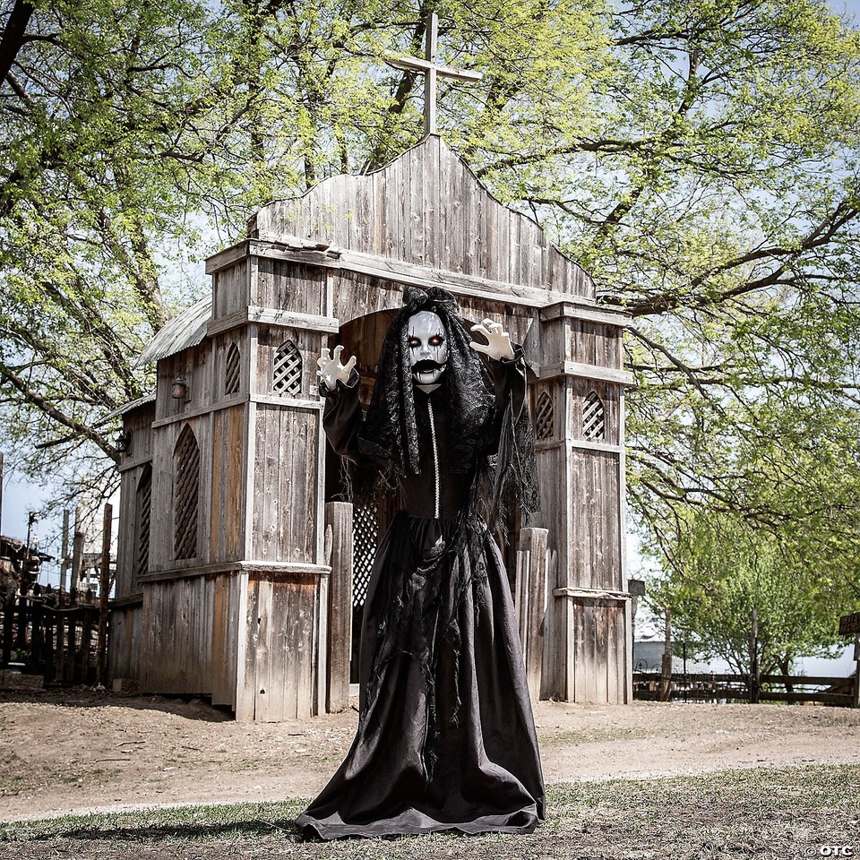 SHE'S ARRIVED! HALLOWEEN PROP 66" Animated BRIDE GHOUL JAW DROPS SOUND ...