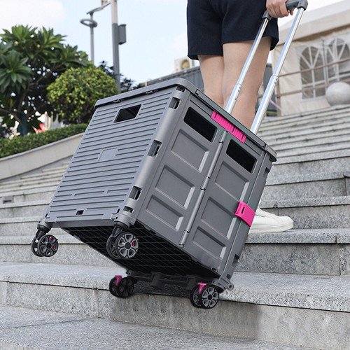 Folding Boot Cart Shopping Trolley Box on Wheels Crate Cart Stair ...