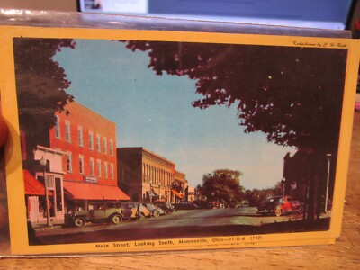 M1 Vintage Old OHIO Postcard Monroeville Main Street Downtown Stores ...