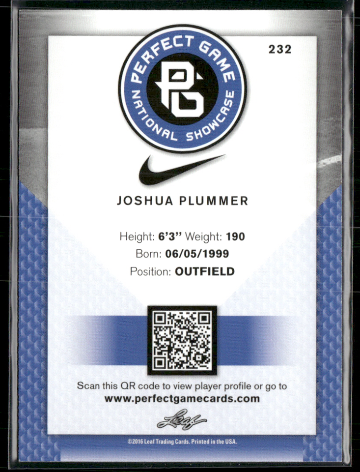 Joshua Plummer 2016 Leaf Perfect Game #232 | eBay