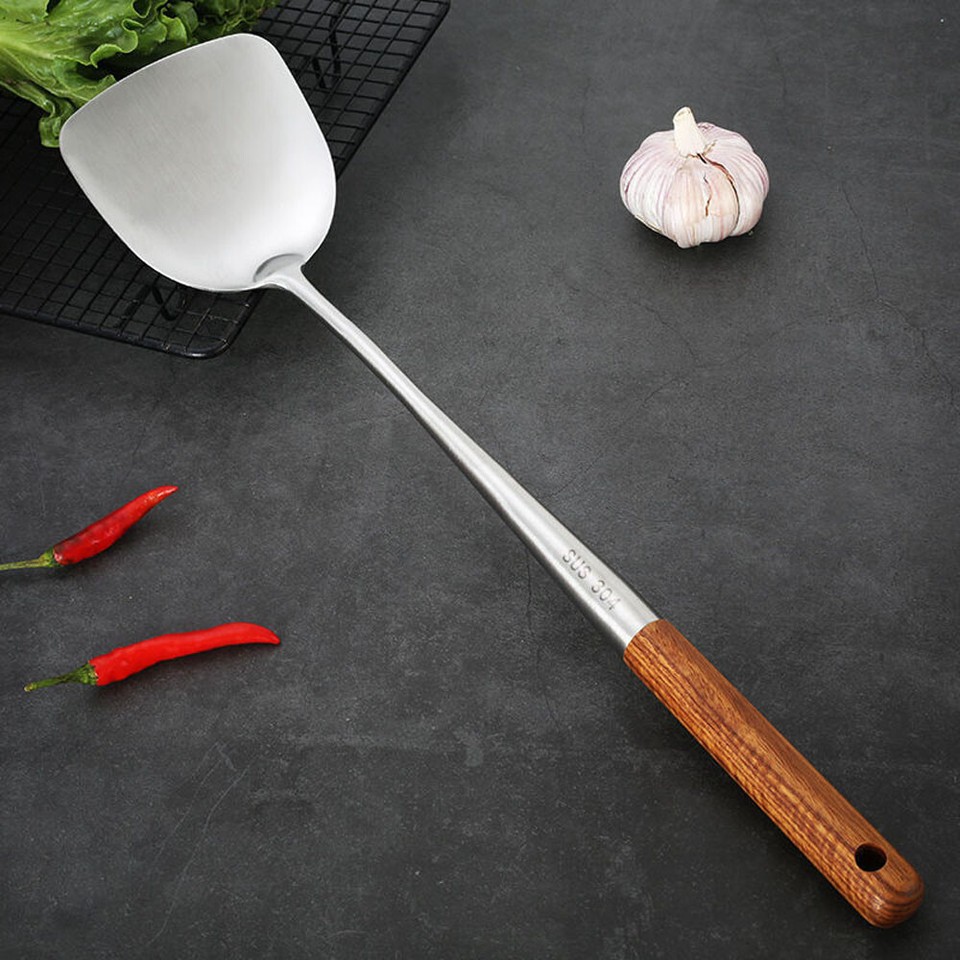 Kitchen Spatula and Ladle Cooking Tool Set 17 Inch Stainless Steel Wok ...