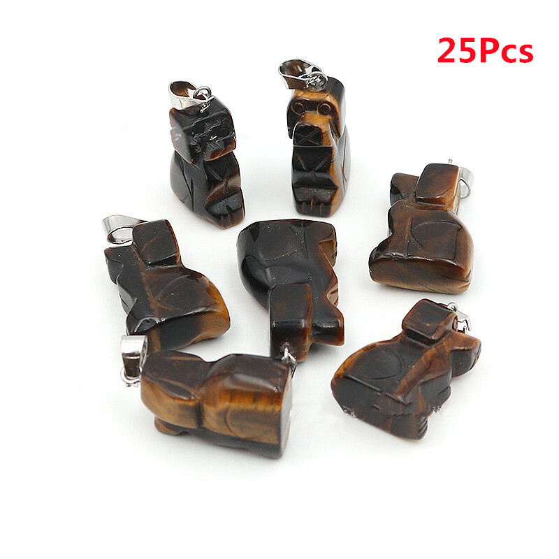 25Pcs 22x16x10mm Natural Tiger Eye Gem Hand Carved Cute Dog Pendant ...